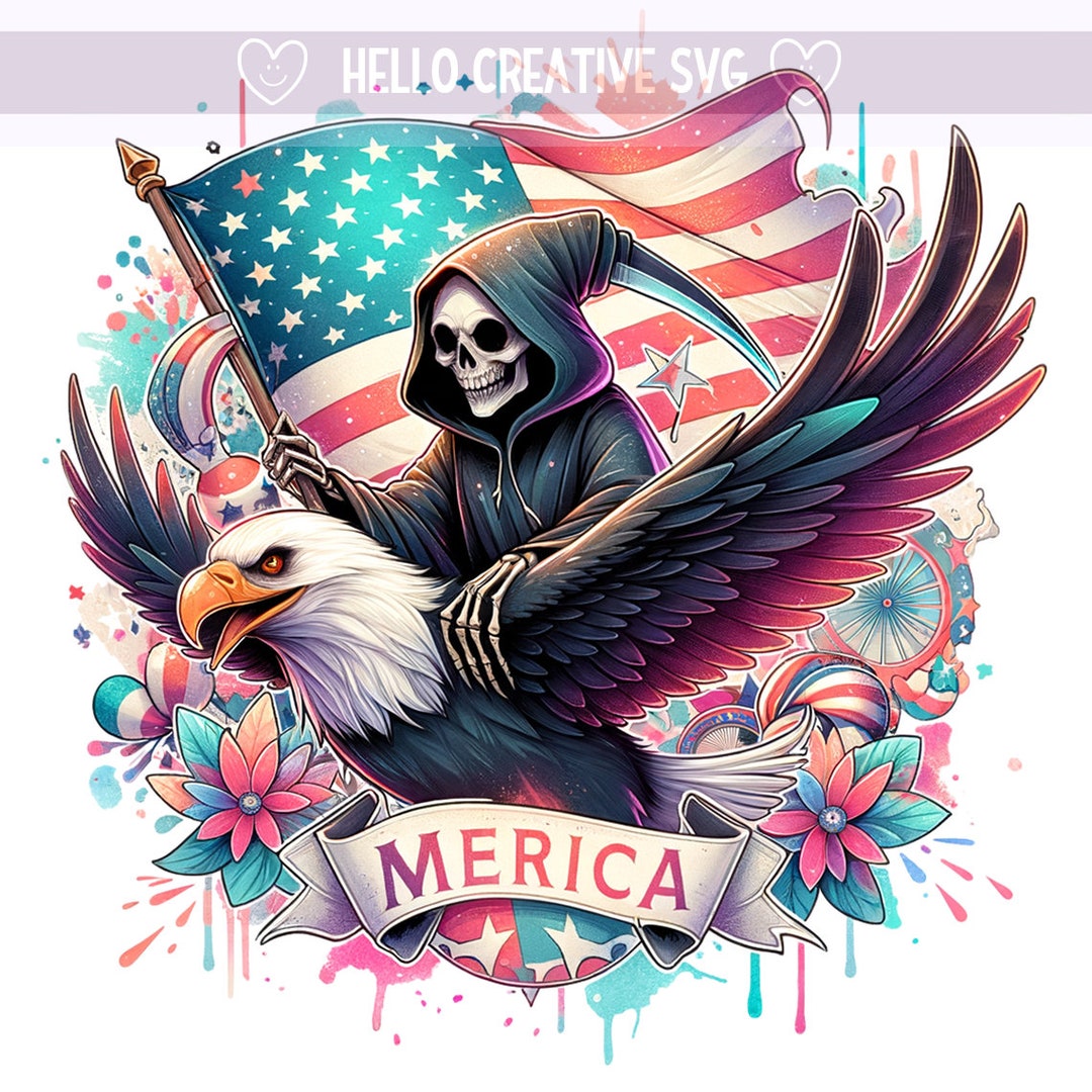 Merica PNG, Fourth of July Grim Reaper, Patriotic Grim Reaper PNG, July ...