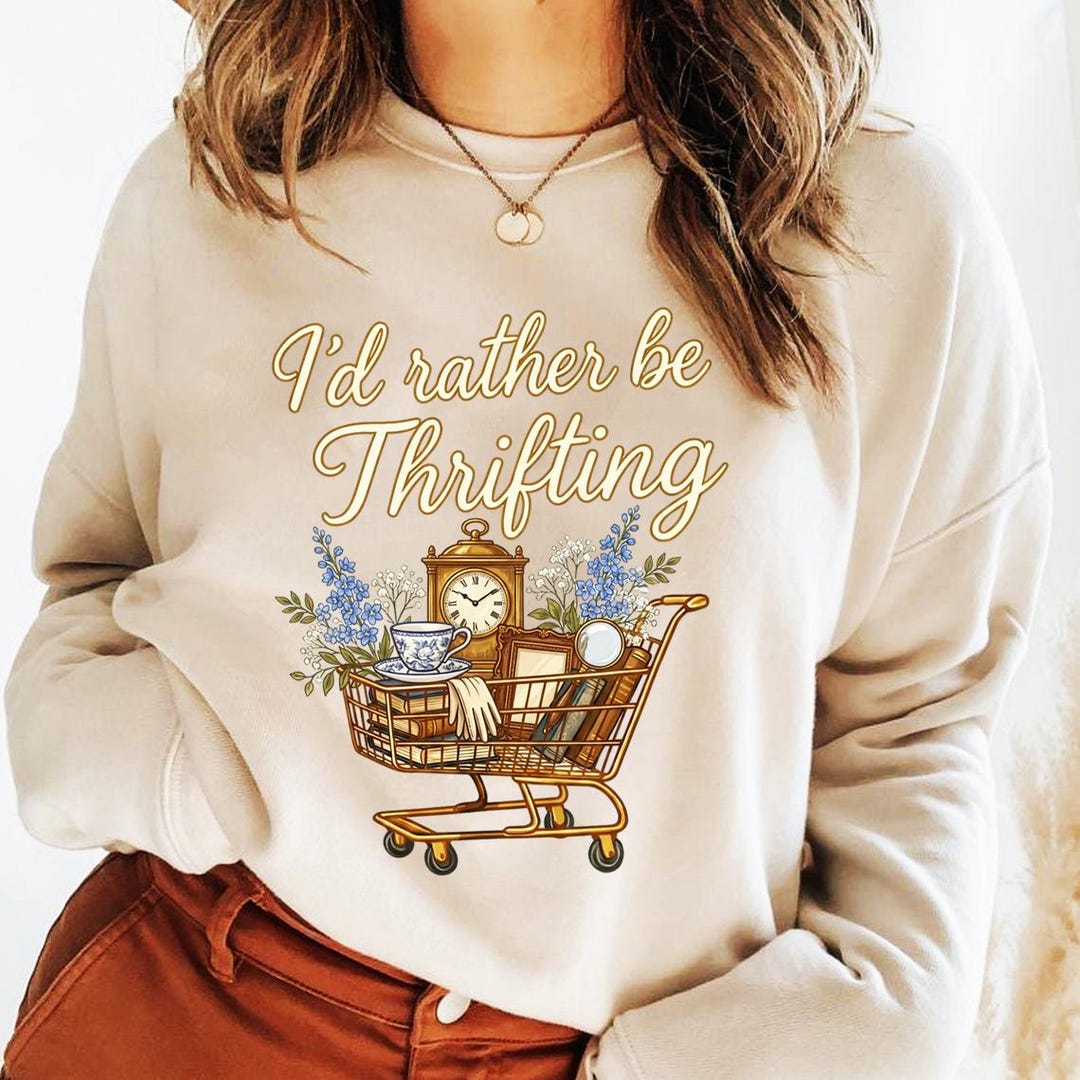 I’d Rather Be Thrifting PNG, Cute Thrift Cart Quote, Vintage Shopping ...