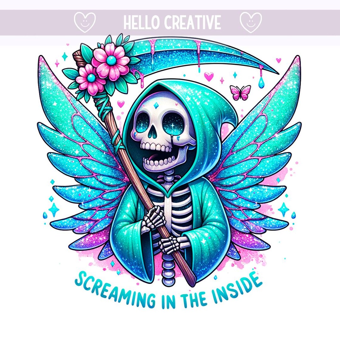 Screaming in the Inside PNG, Grim Reaper With Wings Clipart, Skeleton ...