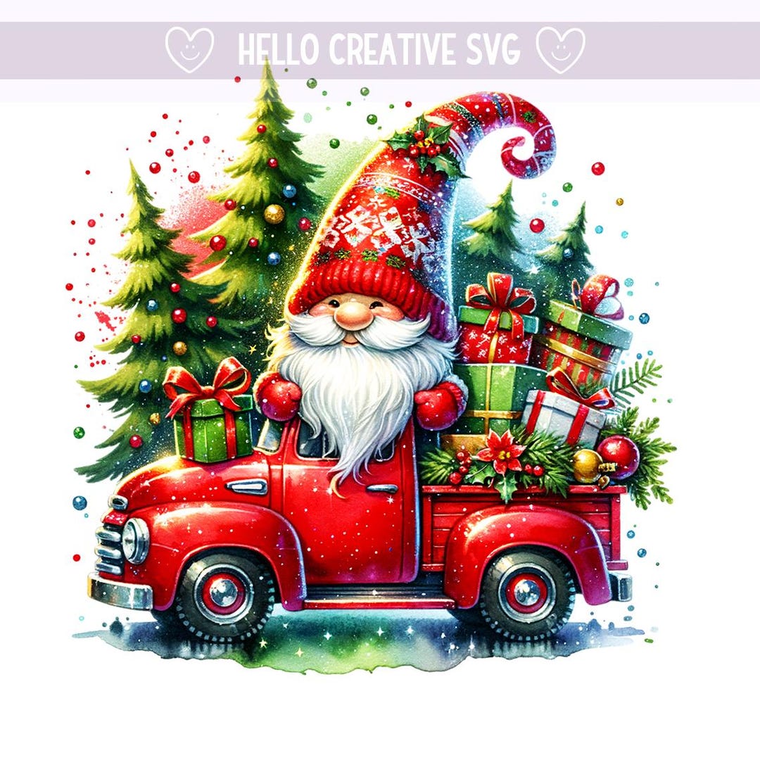 Christmas Gnome PNG, Vintage Red Christmas Tree Truck Clipart, Winter ...