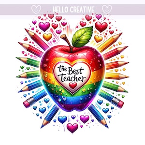 The Best Teacher, Colorful Heart, Apple Png, Teacher Png, Sublimation ...