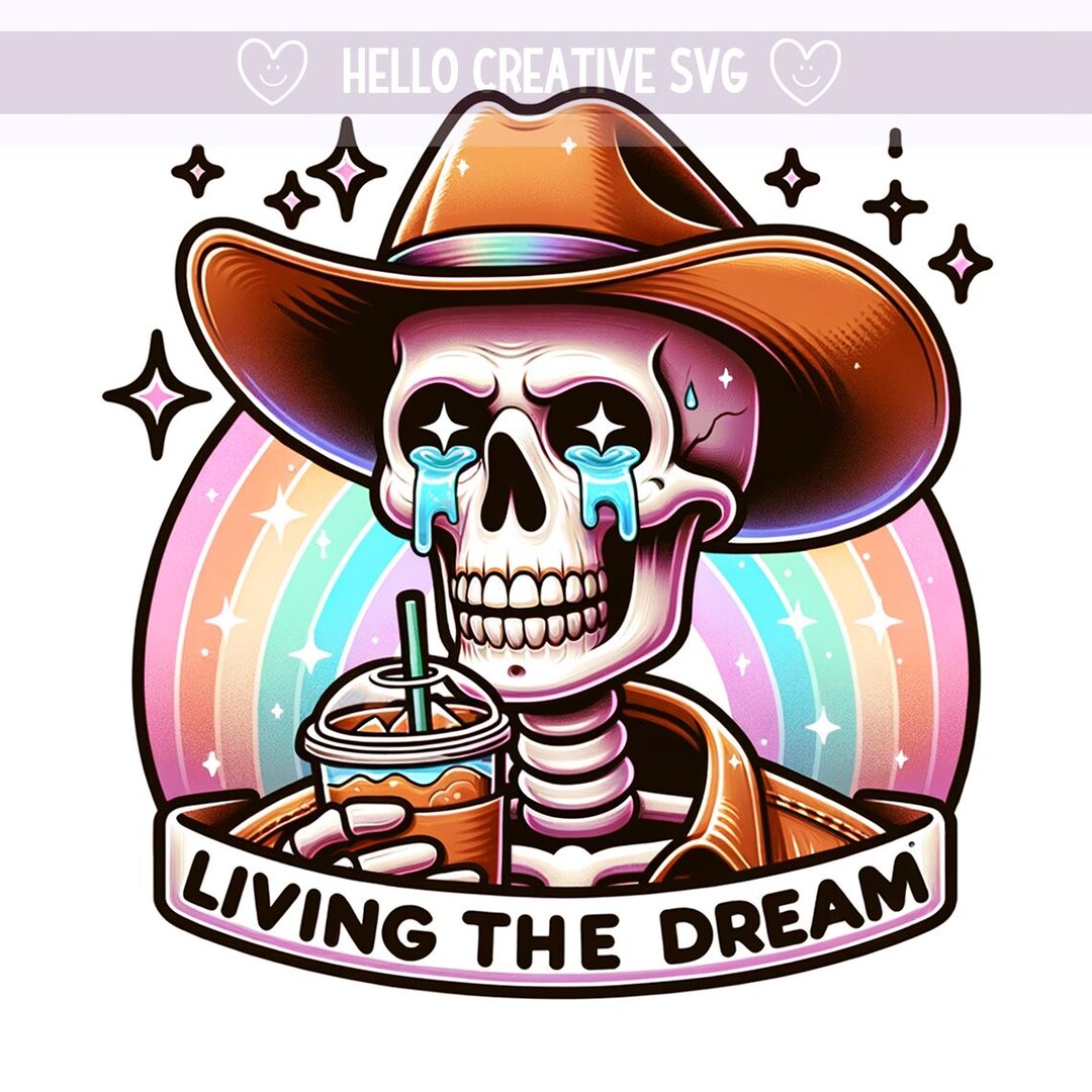 Living the Dream PNG, Funny Skeleton, Depressed Skeleton, Iced Coffee ...