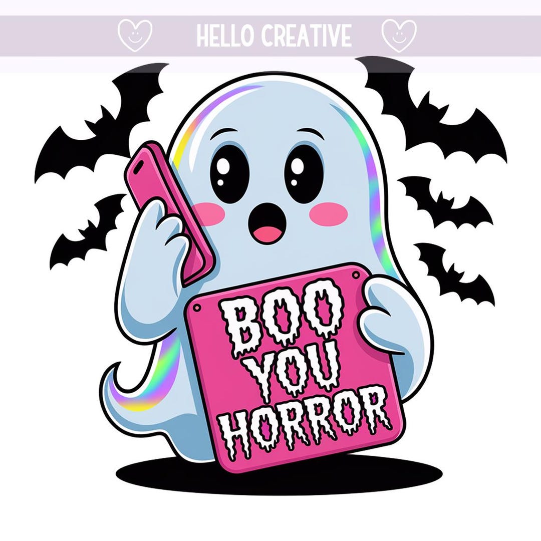 Cute Summerween Ghost PNG, Boo You Horror Clipart, Girly Ghost on Phone ...