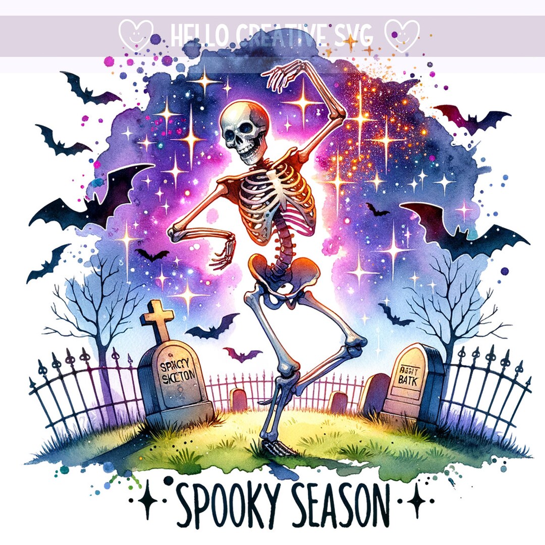 Spooky Season PNG, Halloween Skeleton Dance, Spooky Vibes Png, Pumpkin ...