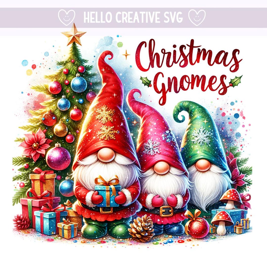 Christmas Gnome PNG, Vintage Red Christmas Tree Clipart, Winter Gnomes ...