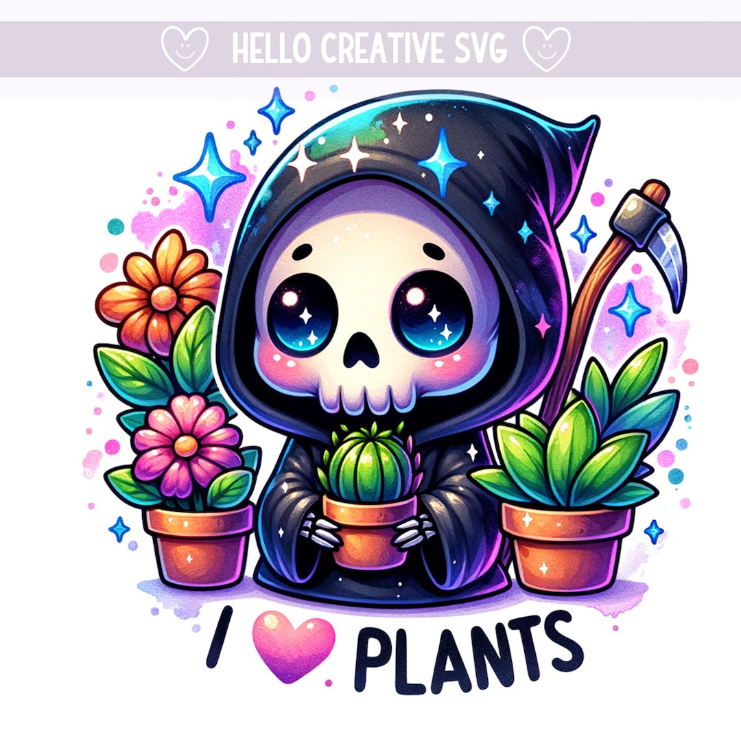 I Love Plants PNG, Grim Reaper Clipart, Gardening PNG, Skeleton Clipart ...