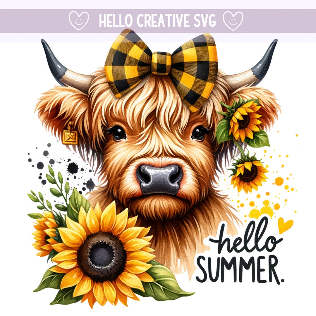Hello Summer PNG, Sarcastic Highland Cow Clipart, Sunflowers Heifer Cow ...