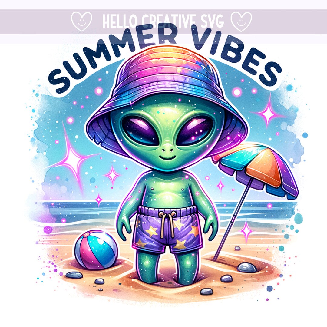 Summer Vibes PNG, Alien Beach, Cute Summer Alien Clipart, Sarcastic Png ...