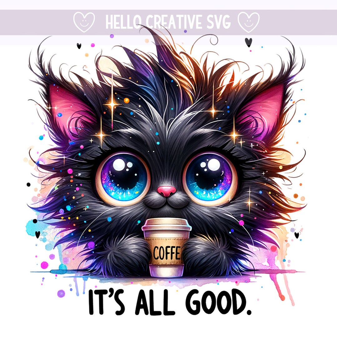 It's All Good Cat PNG, Whimsical Quirky Cat Clipart, Cat Clipart, Black ...