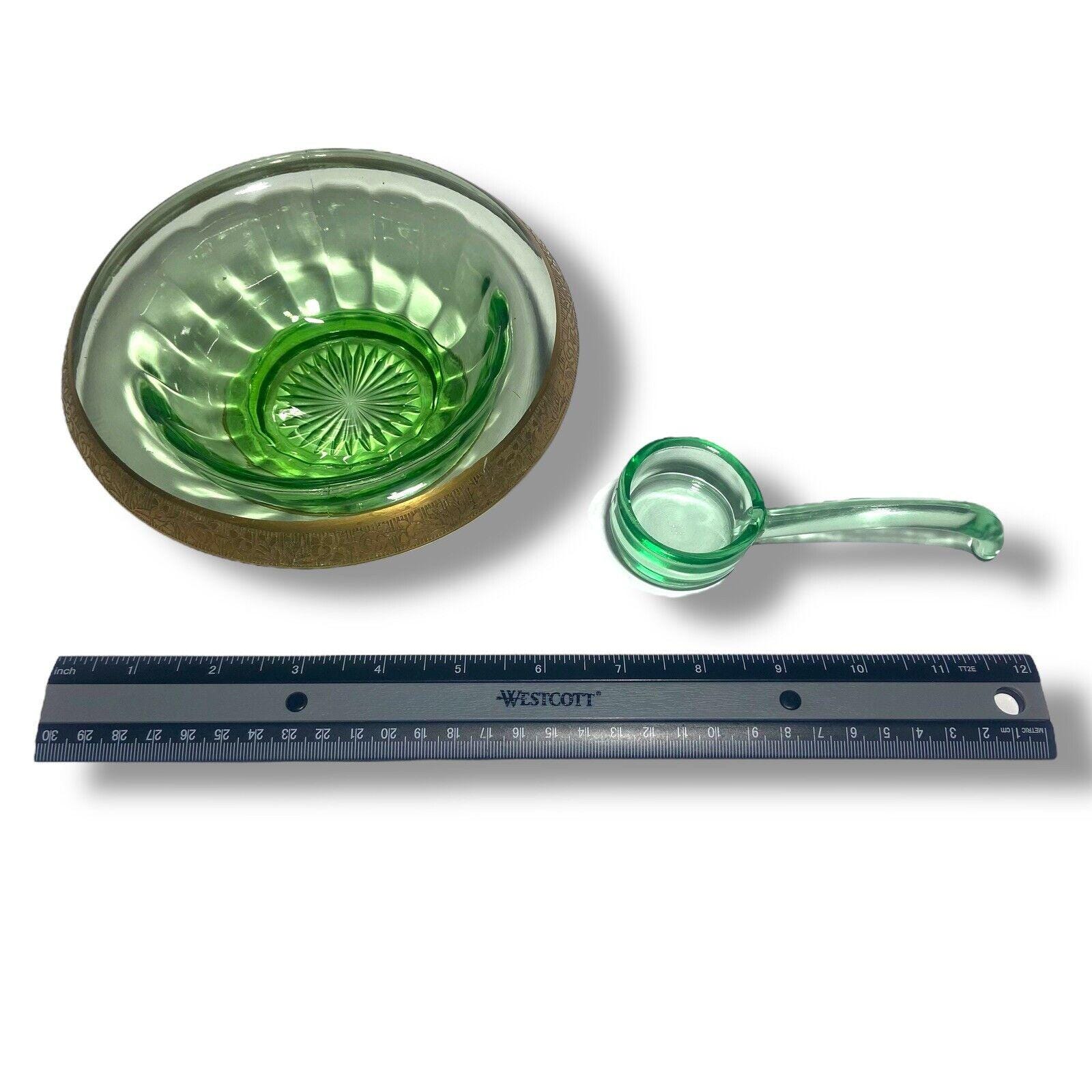 Vintage Green Uranium Vaseline Glass Gold Etched Rim Mayonnaise Bowl ...