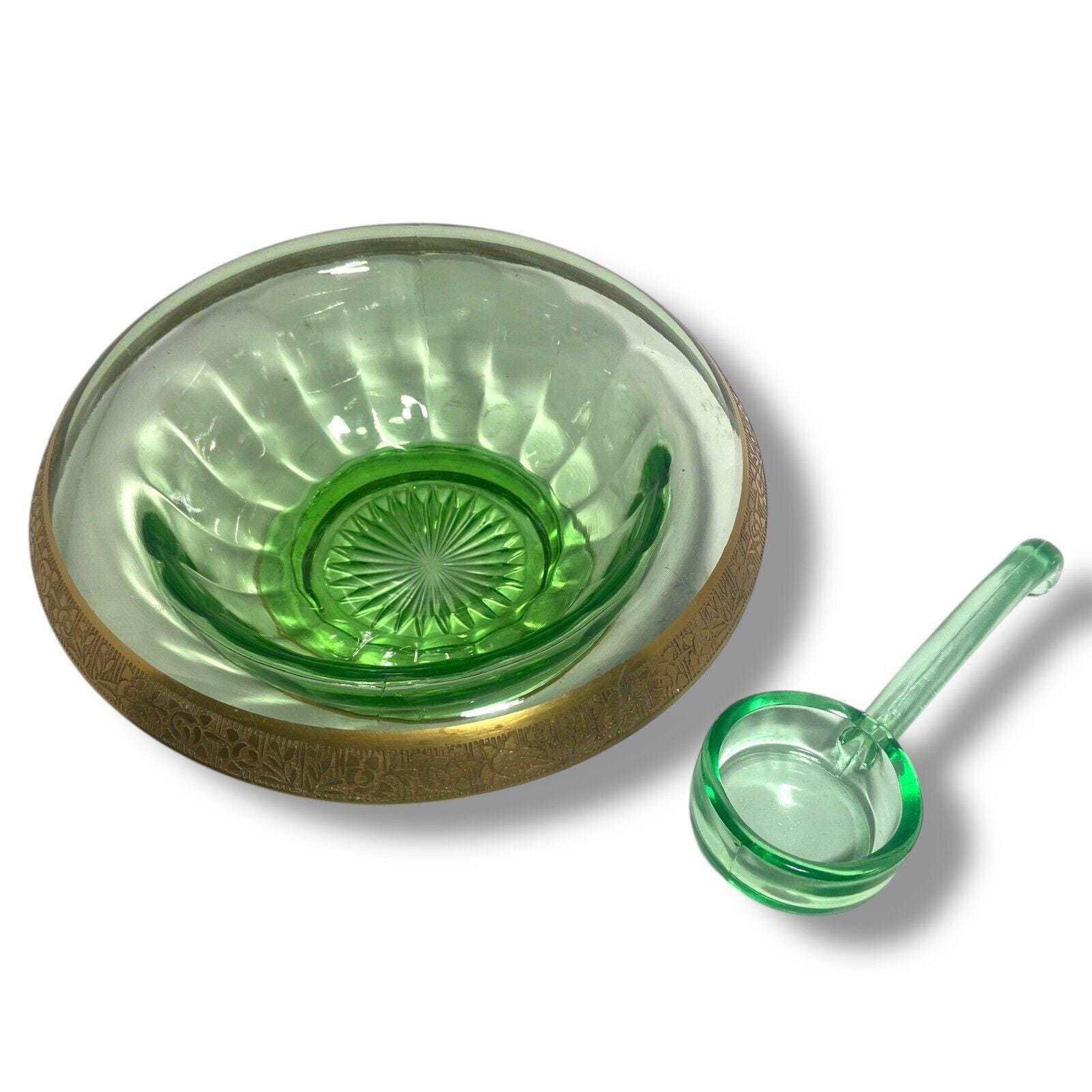 Vintage Green Uranium Vaseline Glass Gold Etched Rim Mayonnaise Bowl ...