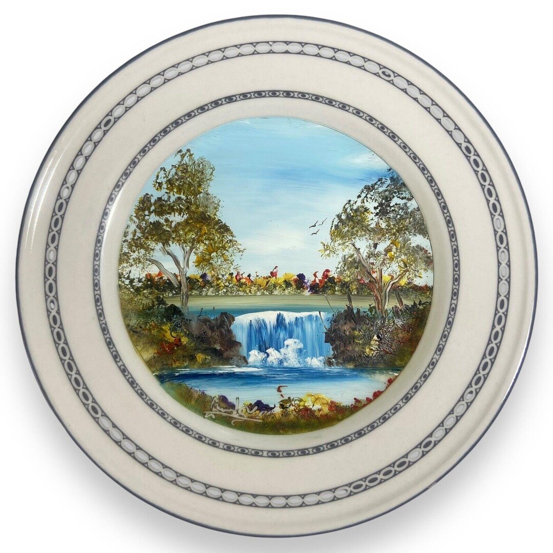 Vintage Oneida Classic Hand Painted Signed Waterfall Scene Plate 6 in ...