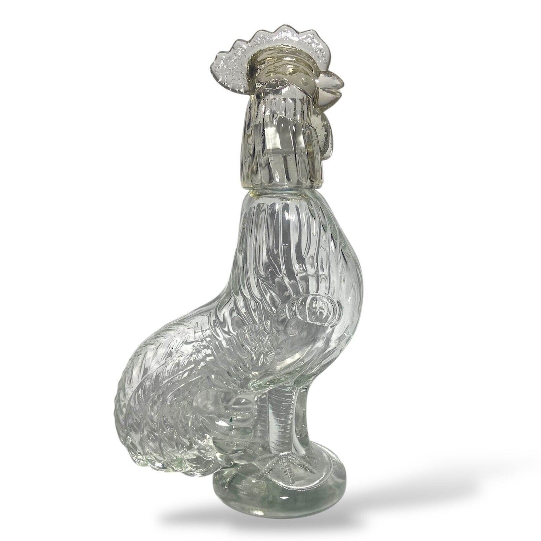 Vintage Rooster Chicken Decanter Clear Glass 11.5 in Wine Vinegar ...