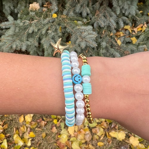 Preppy Bracelet Stack Evil Eye Bracelet Stack Pink Bracelet - Etsy