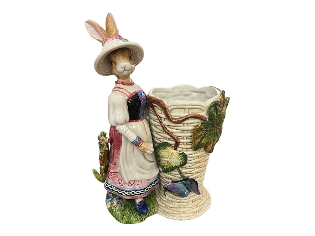 Fitz and Floyd Old World Rabbits Pattern Vintage Utensil Holder Vase ...