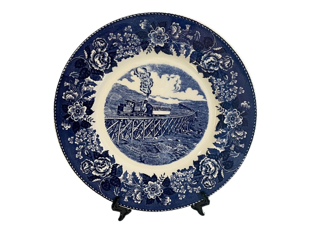 Collectible Plate Mt Washington Cog Railway Blue and White Souvenir ...