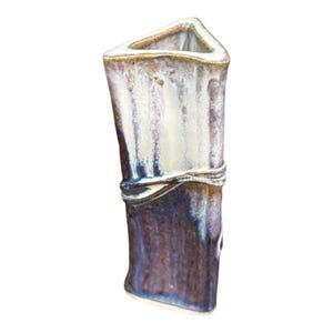 Pottery Bud Vase Triangle Shape Pottery Art Vase Textured Glaze Blue ...
