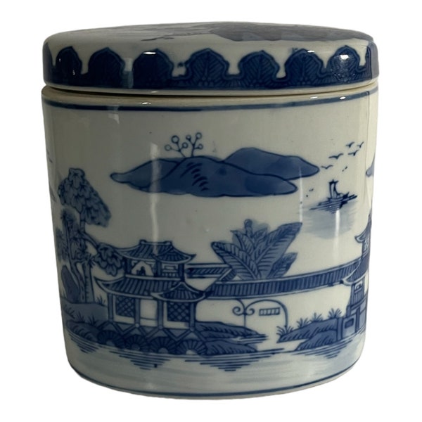 Blue and White Tea Container - Etsy