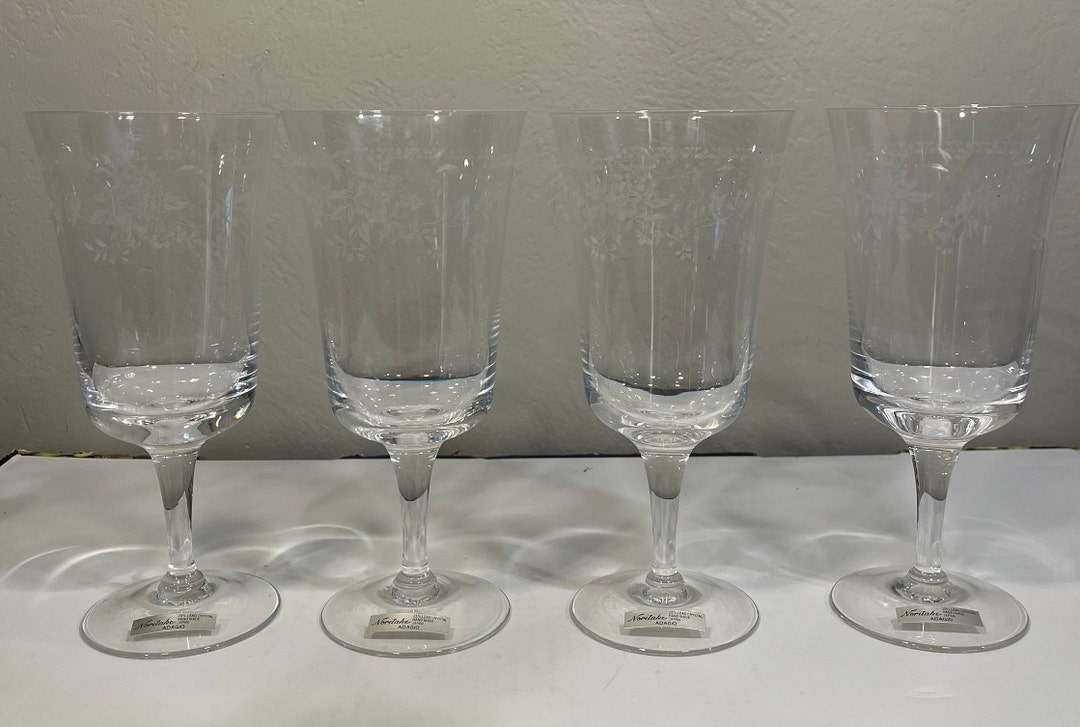 4 Iced Tea Glasses Noritake Adagio Pattern Vintage Etched Flower Design ...
