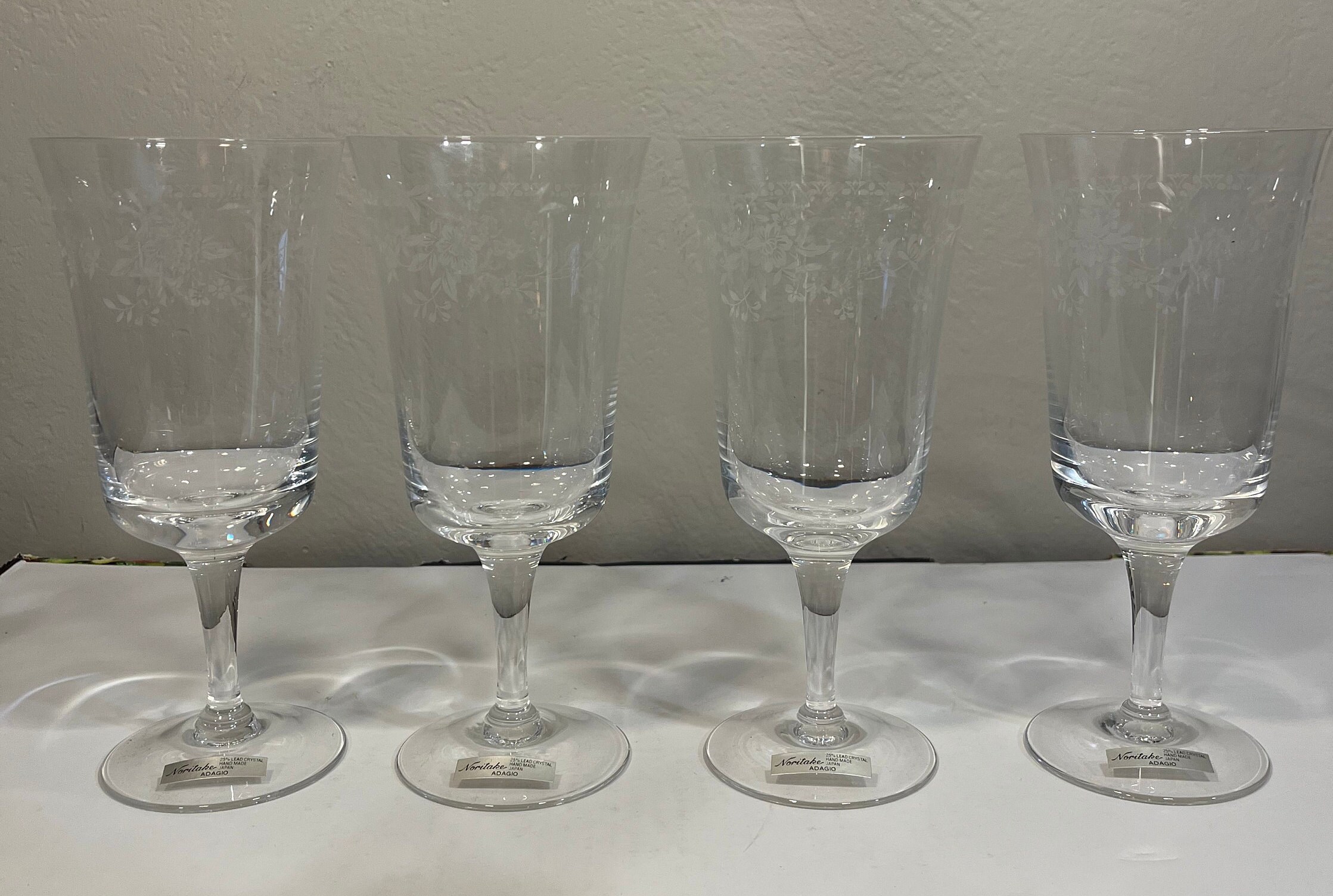 4 Iced Tea Glasses Noritake Adagio Pattern Vintage Etched Flower Design ...