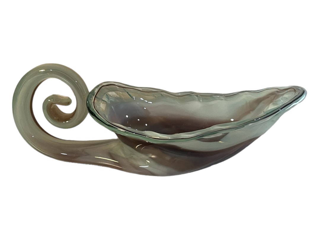Sooner Vase Glass Cornucopia Coil Handle Hand Blown Vintage Glass - Etsy