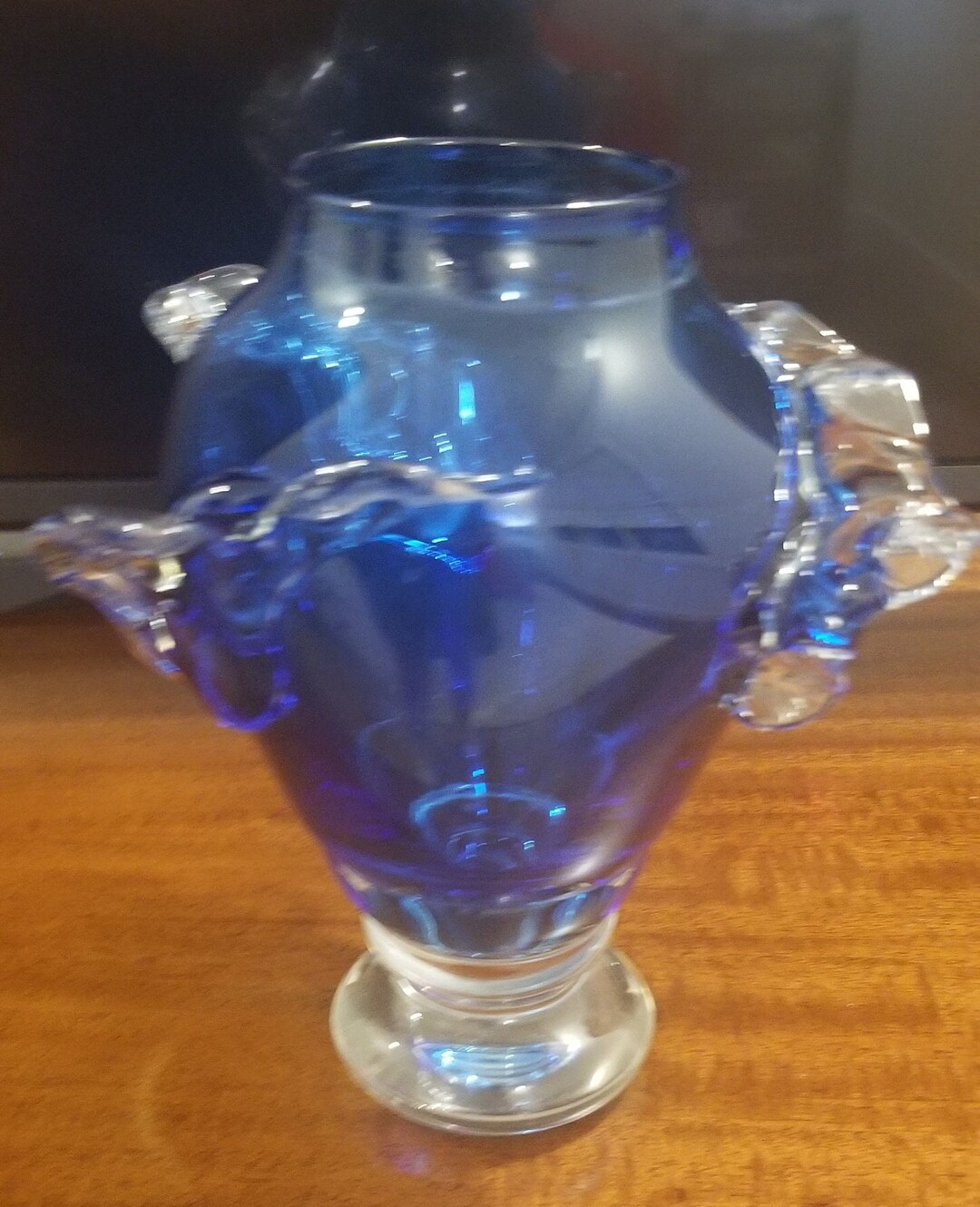 Hand Blown Blue Glass Vase Signed Etsy