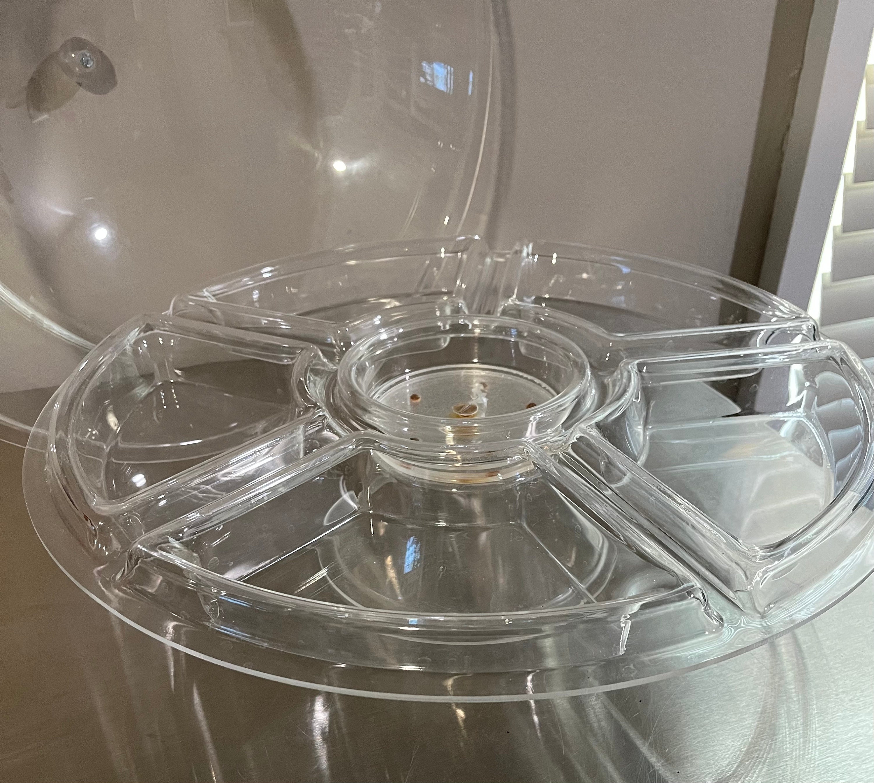 Lazy Susan Serving Buffet Acrylic Vintage Dome 6 Compartments Hostess ...