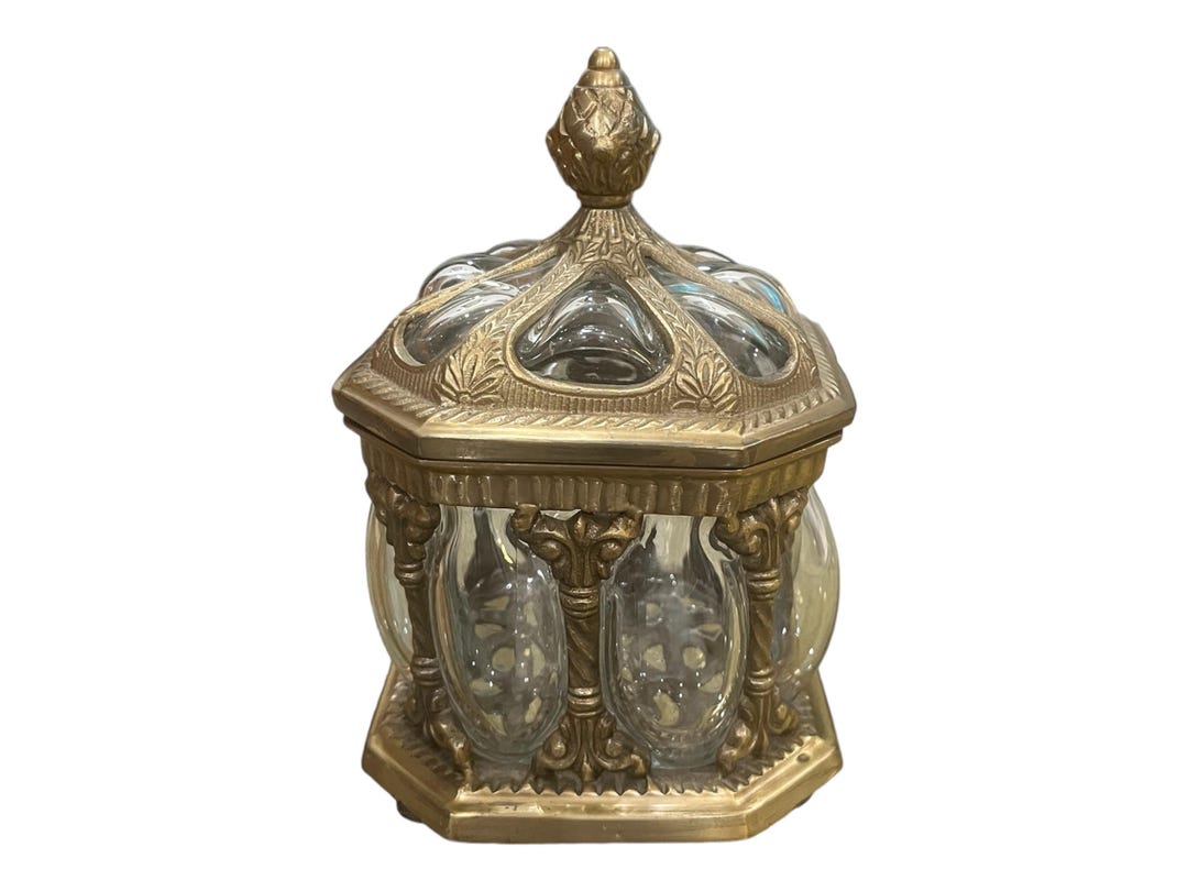 Brass Convex Bubble Glass Jar With Lid Vintage Brass Caged Hand Blown ...