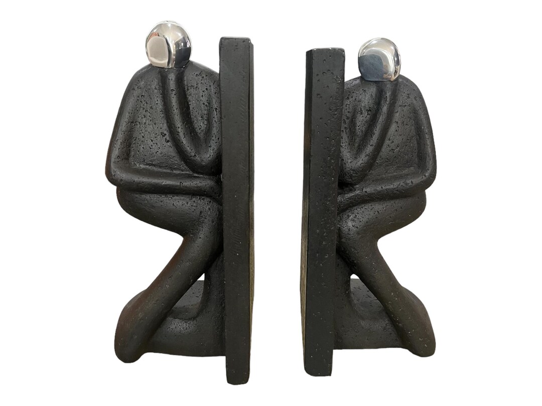 Bookends Abstract MCM Style Thinker Pose Black and Silver Bookends ...