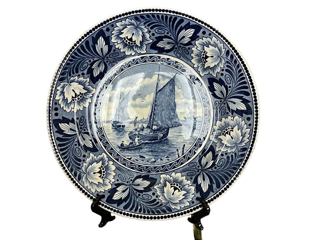 Blue and White Vintage Plate Dutch Sailing Ships and Windmill - Etsy