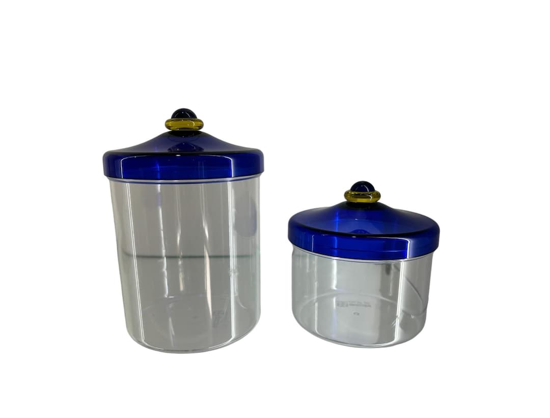 Guzzini Cannister Jars Cobalt Blue Lids Set of 2 Plastic Vintage ...