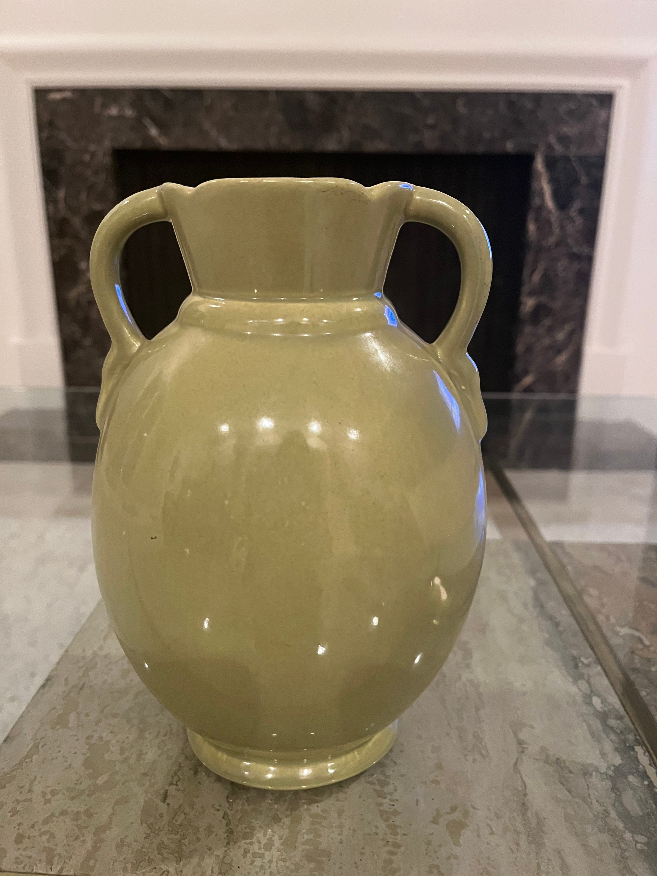 Red Wing Pottery Vase Magnolia Pattern Double Handled Light Green ...