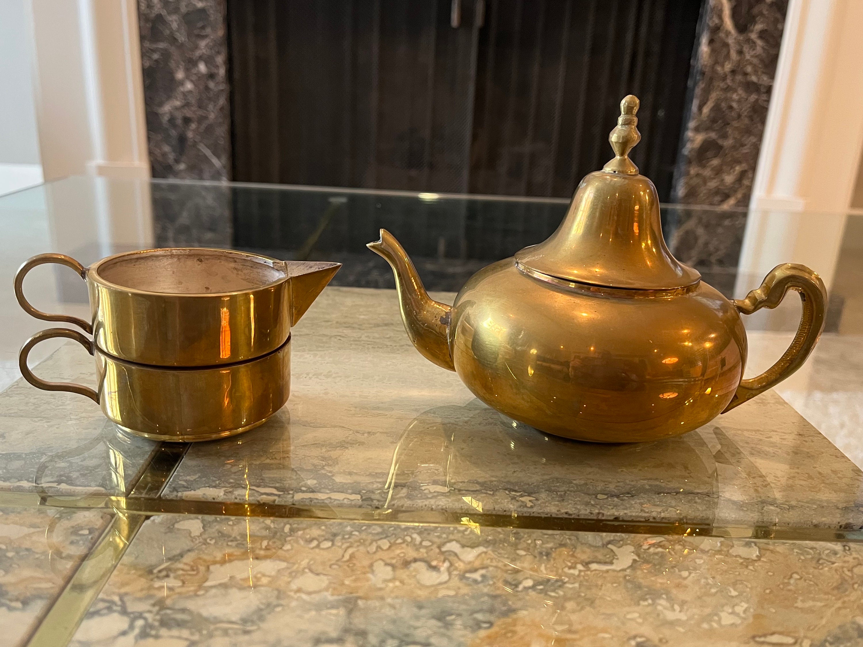 Brass Stacking Personal Teapot W/pot Creamer Tea Cup and Lid - Etsy