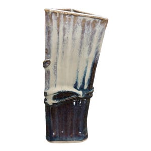 Pottery Bud Vase Triangle Shape Pottery Art Vase Textured Glaze Blue ...