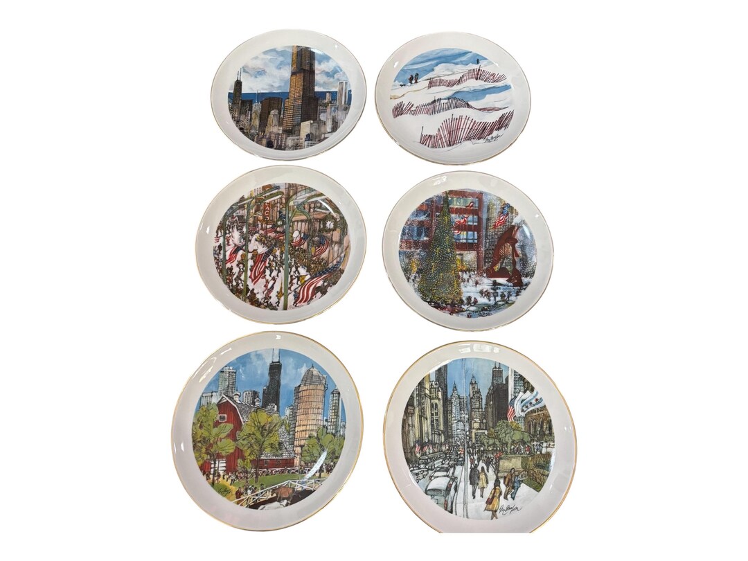 Chicago Landmark Plates Set of 6 Franklin Mcmahon 1974-1976 Limited ...