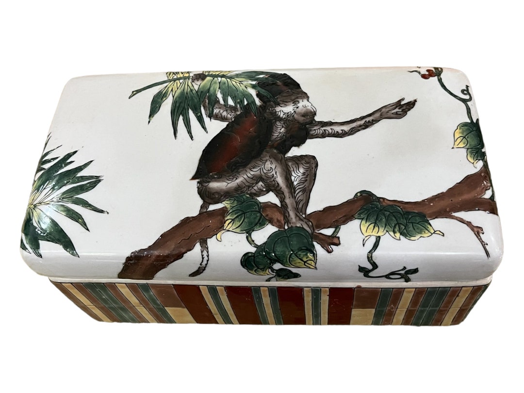 Ceramic Keepsake Box With Monkey on Lid Wearing a Fez Hat and Vest ...