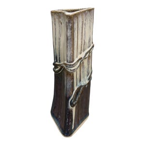 Pottery Bud Vase Triangle Shape Pottery Art Vase Textured Glaze Blue ...