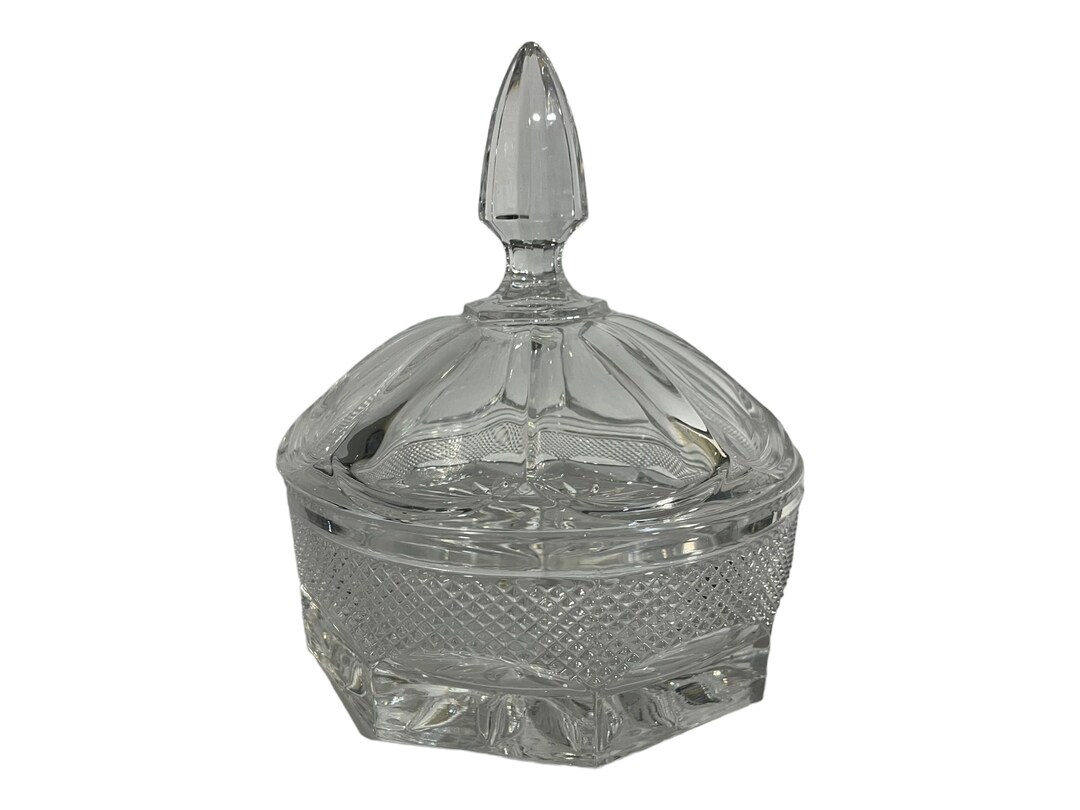 Covered Candy Dish Vintage Clear Glass Patterned Trinket Dish Grandma's ...