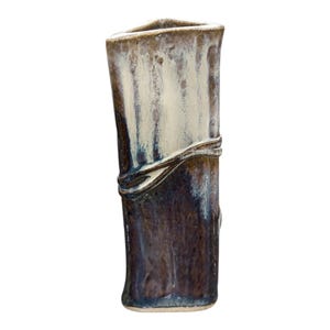 Pottery Bud Vase Triangle Shape Pottery Art Vase Textured Glaze Blue ...