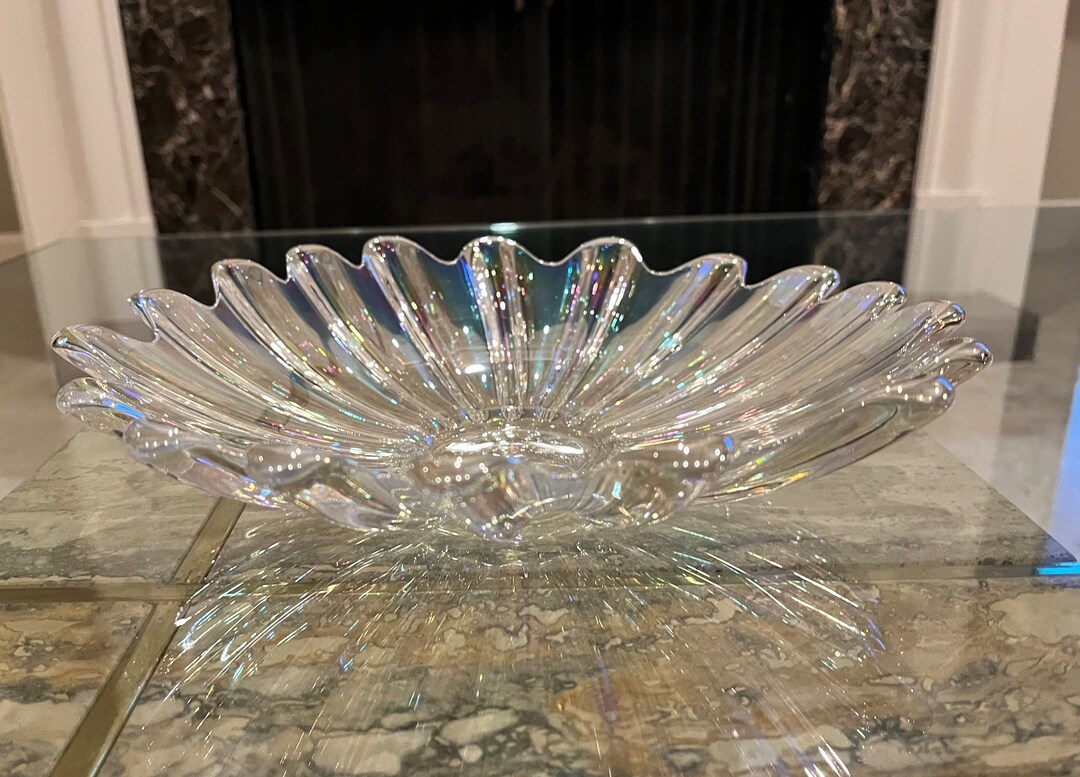 Federal Glass Vintage Round Bowl Celestial Iridescent Pattern Fruit ...