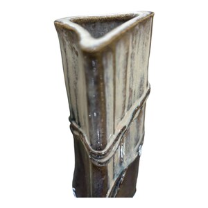 Pottery Bud Vase Triangle Shape Pottery Art Vase Textured Glaze Blue ...
