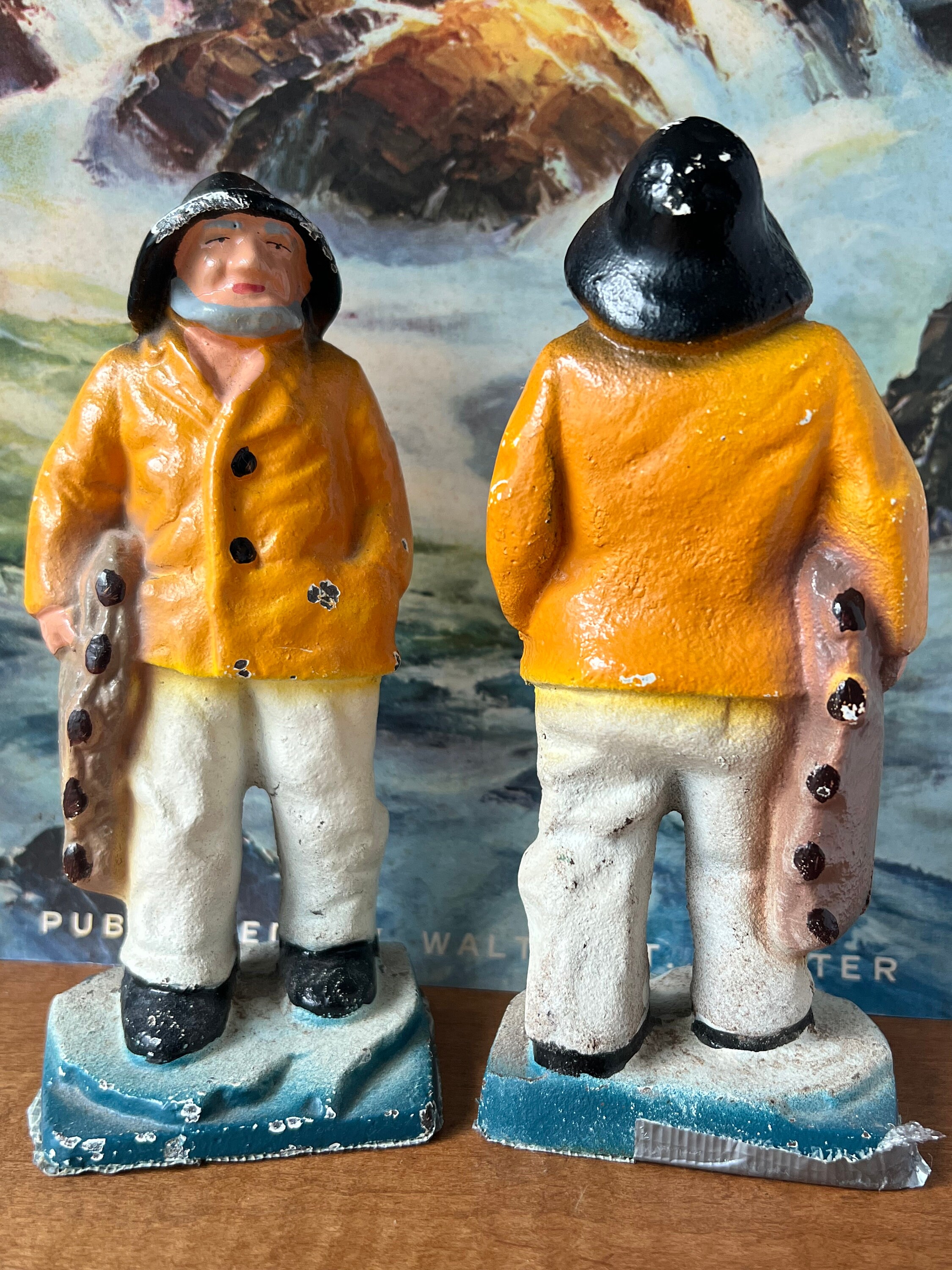 Pair of Vintage 1920s Littco Cast Iron Fishermen Nautical Home Decor ...