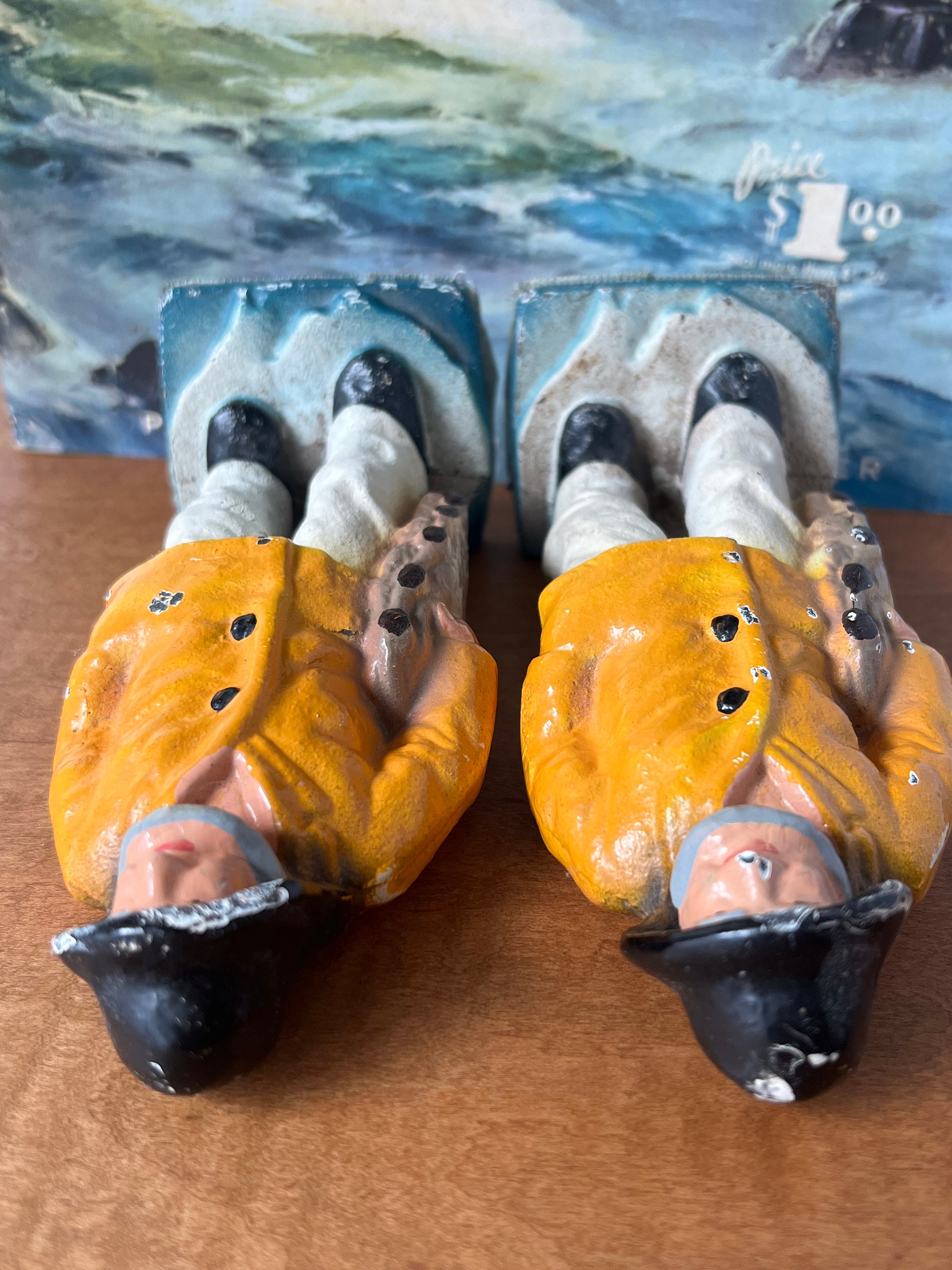 Pair of Vintage 1920s Littco Cast Iron Fishermen Nautical Home Decor ...