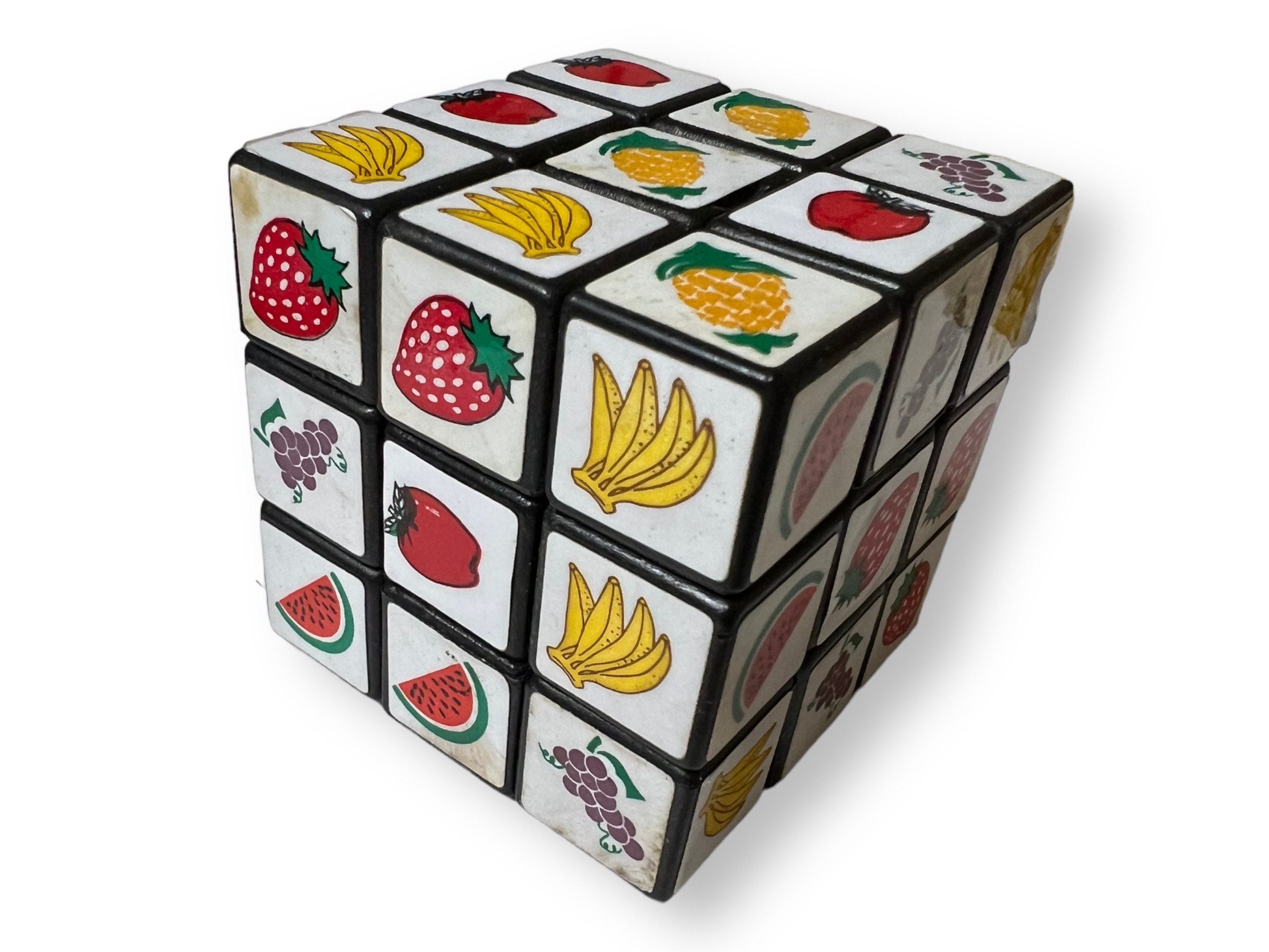 Vintage Pair of Rubiks Cubes: Round Sperical and Fruit Themed Puzzles ...