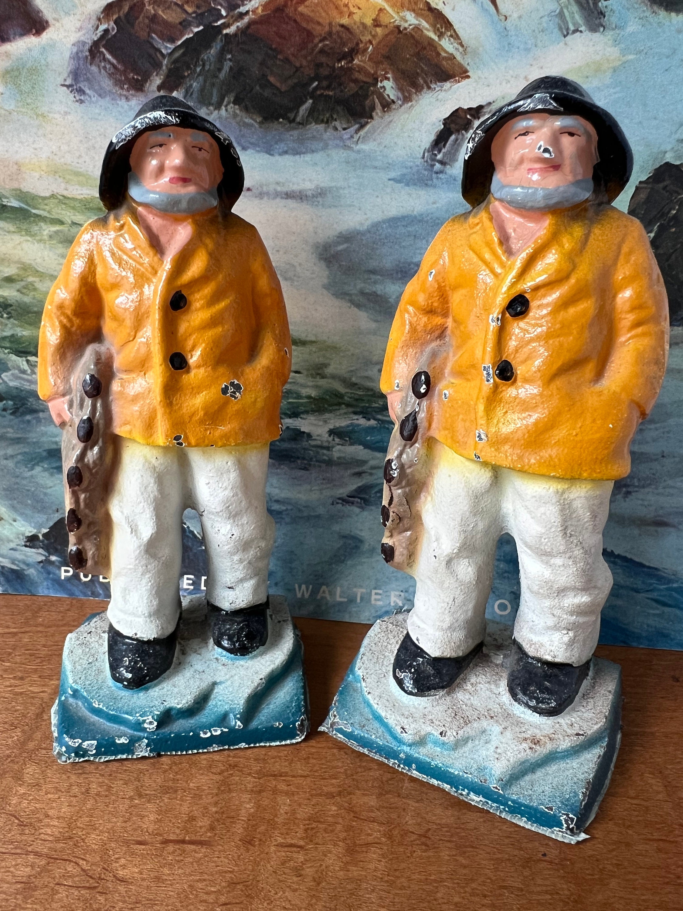 Pair of Vintage 1920s Littco Cast Iron Fishermen Nautical Home Decor ...