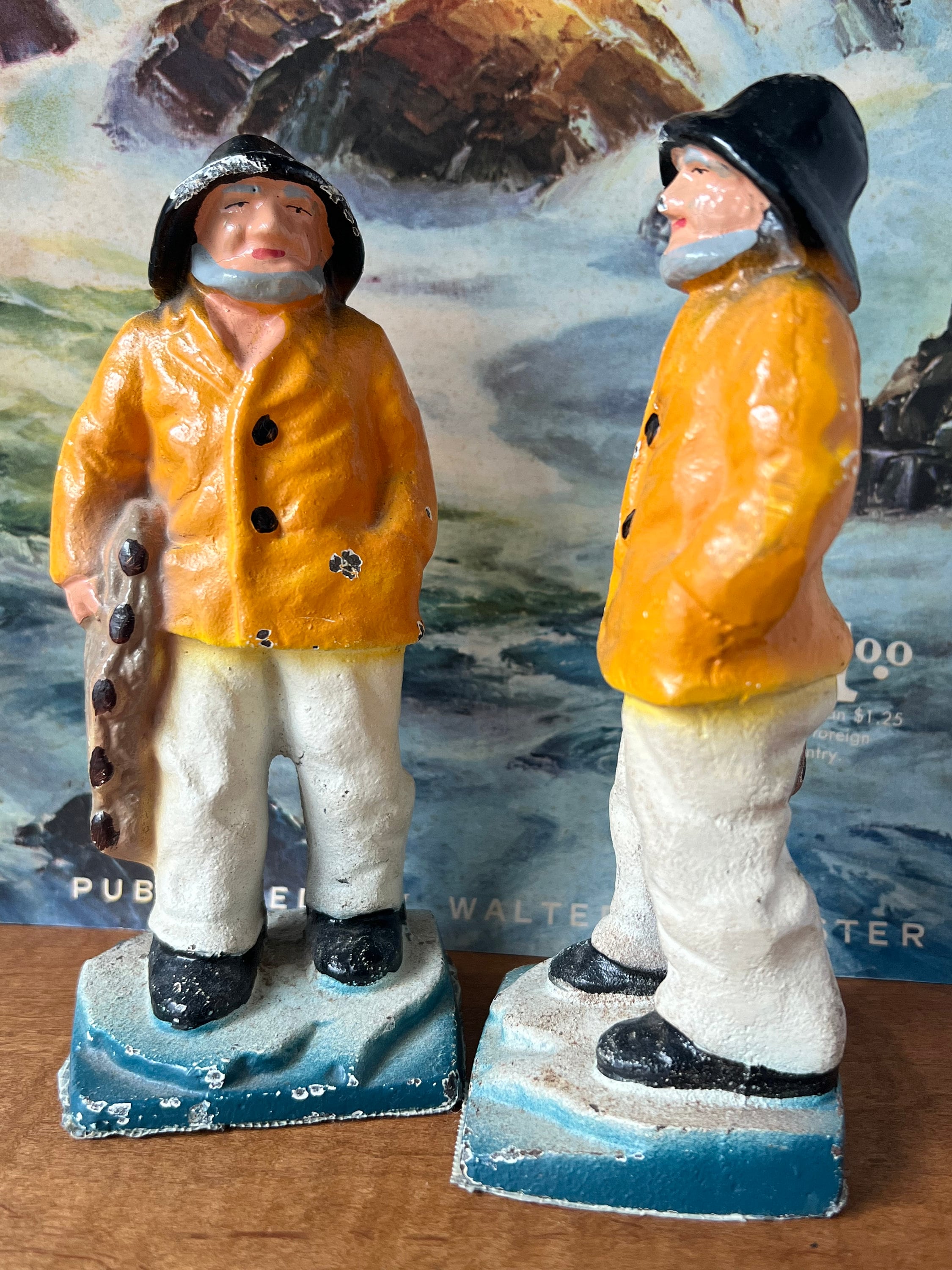 Pair of Vintage 1920s Littco Cast Iron Fishermen Nautical Home Decor ...