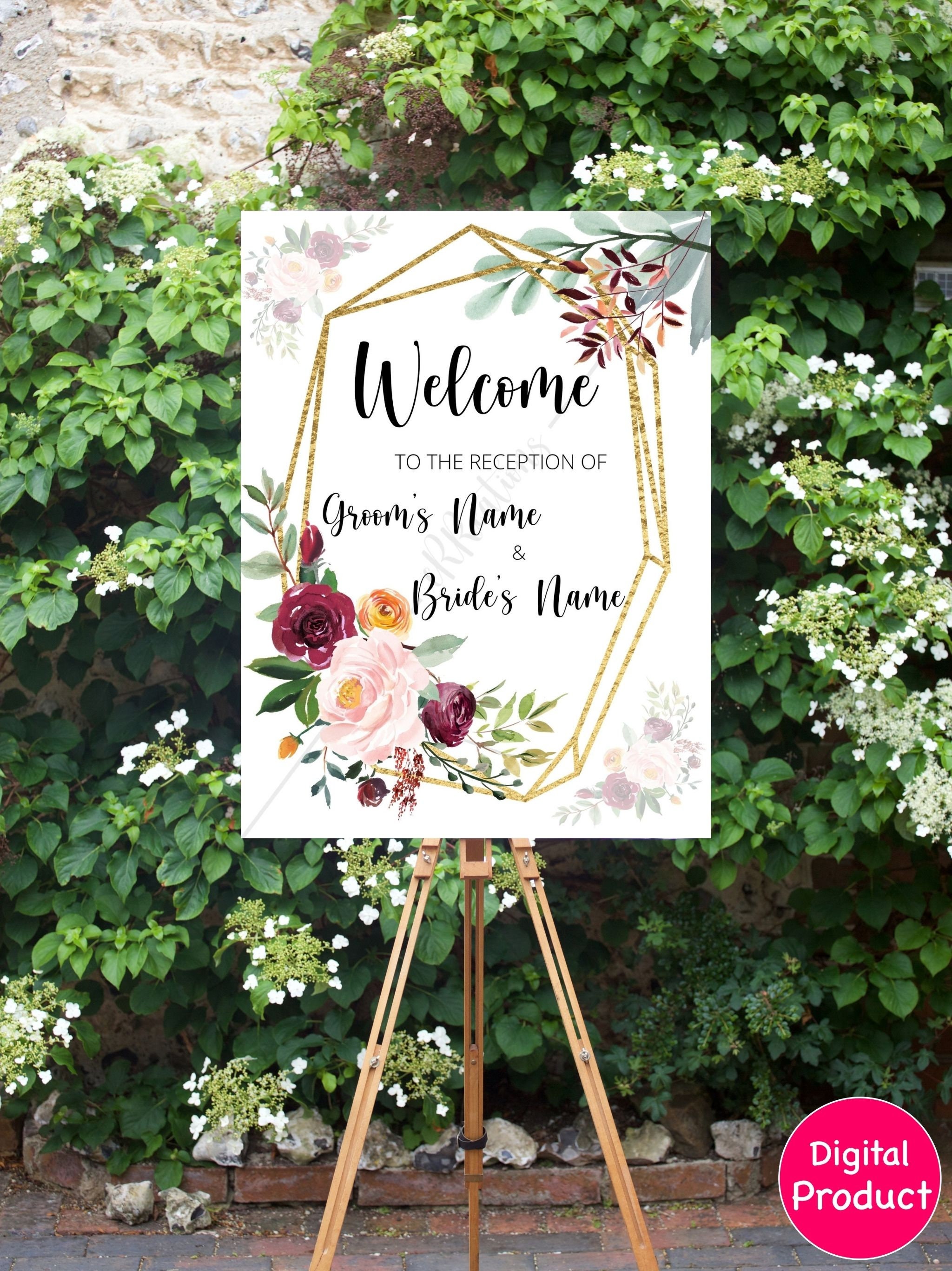 Welcome Wedding, Reception and Engagement Sign | Floral Welcome Sign ...