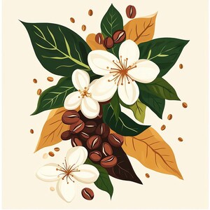 Coffee Flowers & Beans Botanical Art | Digital Download With Leaves ...