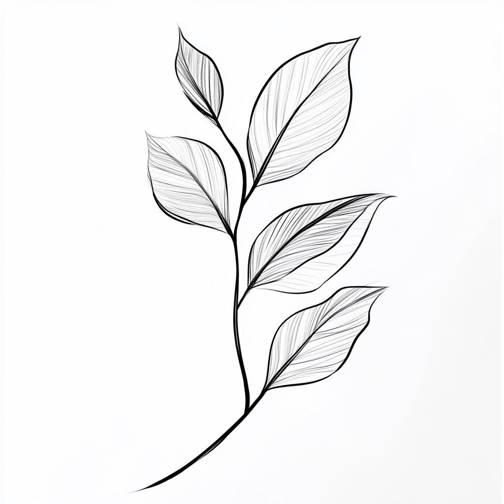 Black Outline Leaf Line Art Sketch | Black & White Digital Print ...