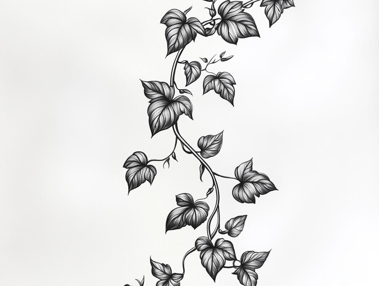 Black & White Ivy Vine Tattoo-style Drawing With Bold, Clear Lines ...